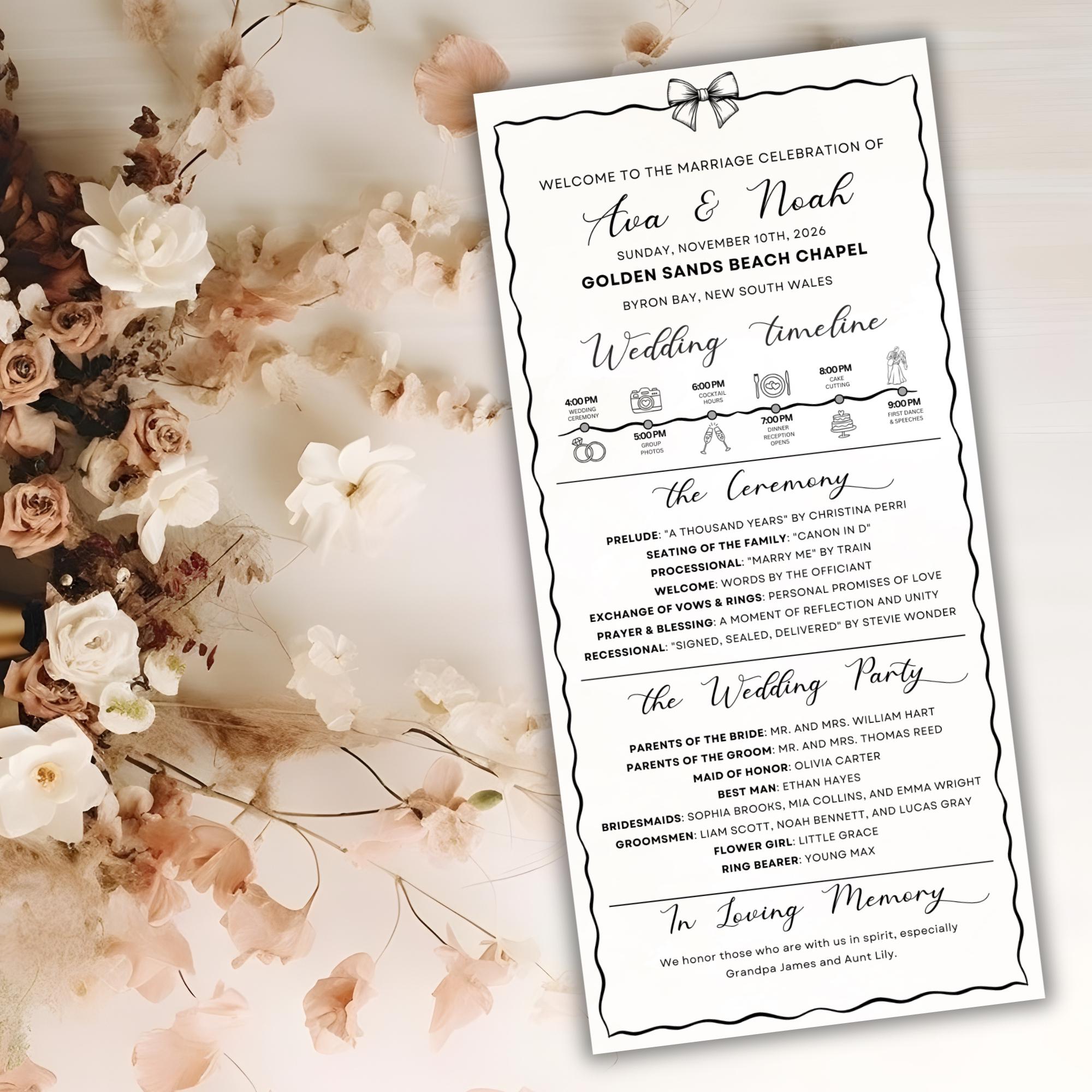 Church Wedding Ceremony Program, Infographic Wedding Program Template ...