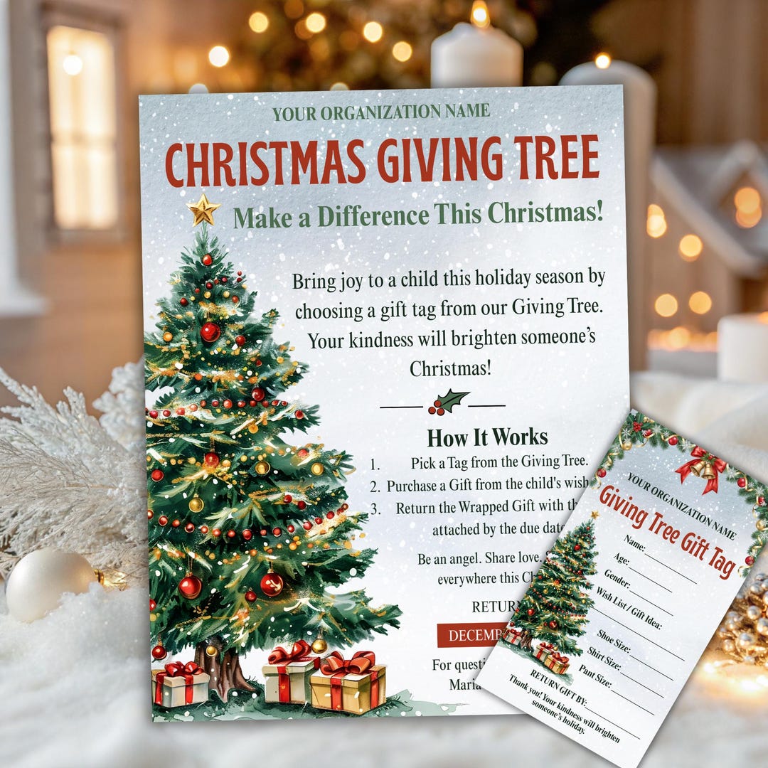 Christmas Giving Tree Gift Tag, Editable Angel Tree Flyer, Charity ...