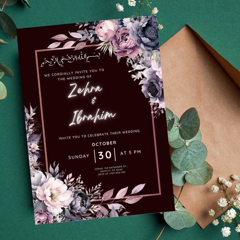 Editable Muslim Wedding Invitation Template Nikkah Walimah Shaadi ...
