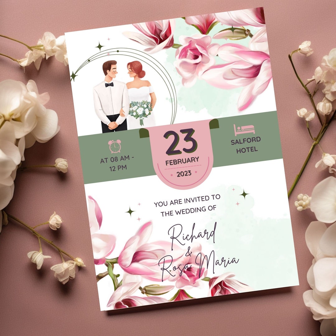 Editable Southern Wedding Invitation Template Magnolia Pink Vintage ...