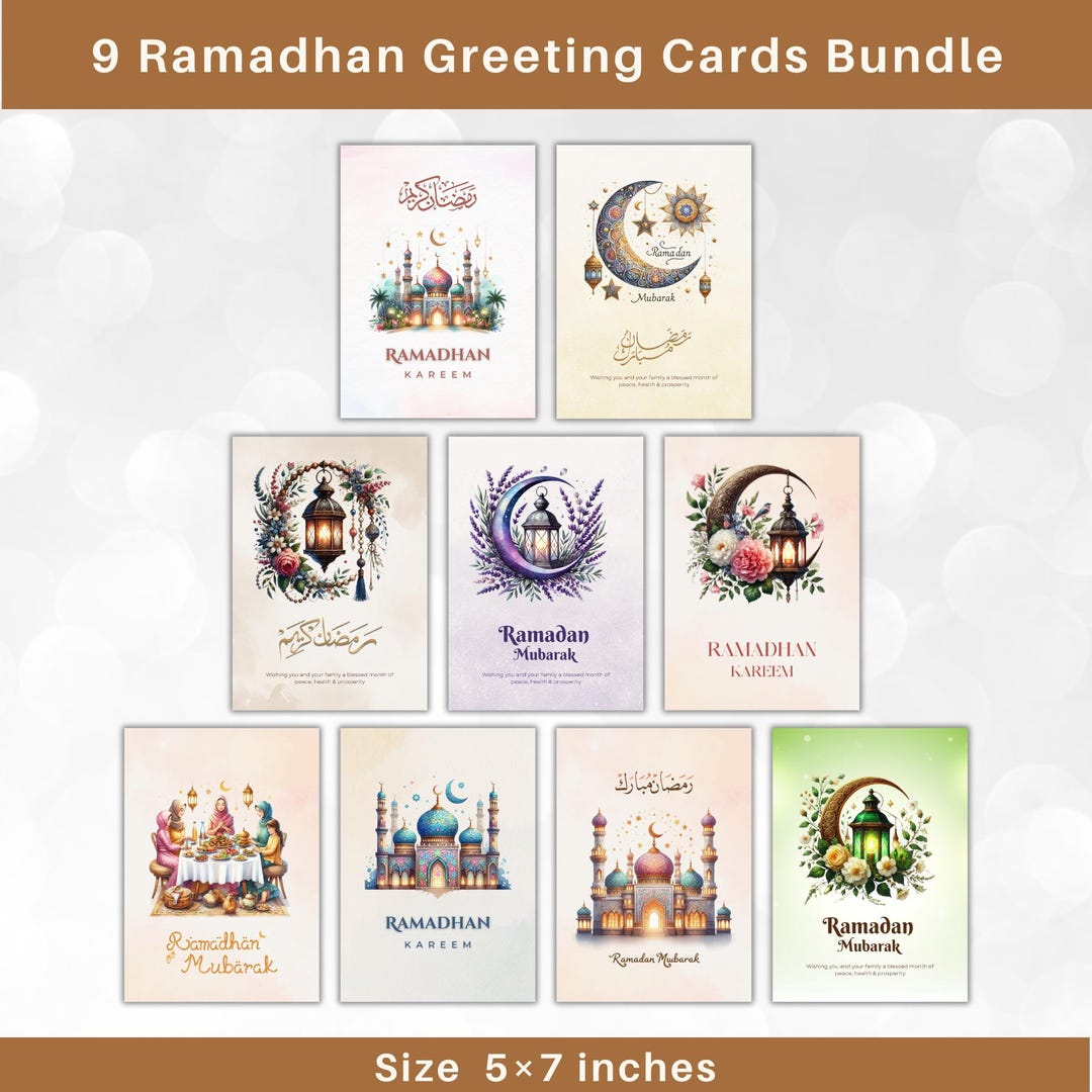 Set of 9 Printable Ramadan Cards – Digital Download | Modern Islamic ...