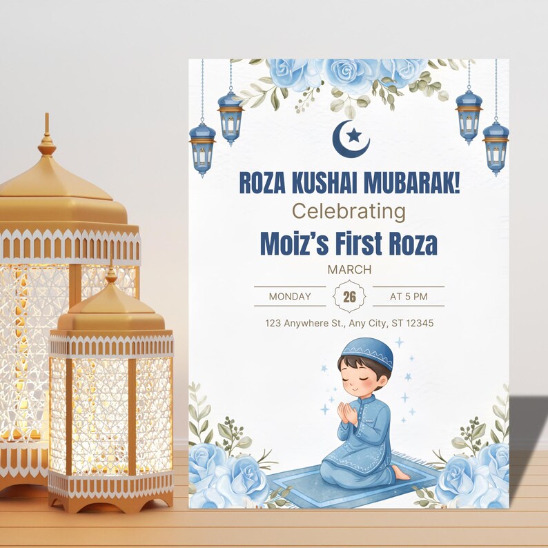 Roza Kushai Invitation Template, First Roza Ramadan Invite for Boy ...
