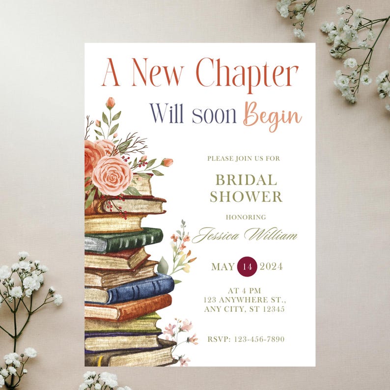Book Themed Bridal Shower Invitation, A New Chapter Wedding Shower Invitation, Storybook Bridal ...