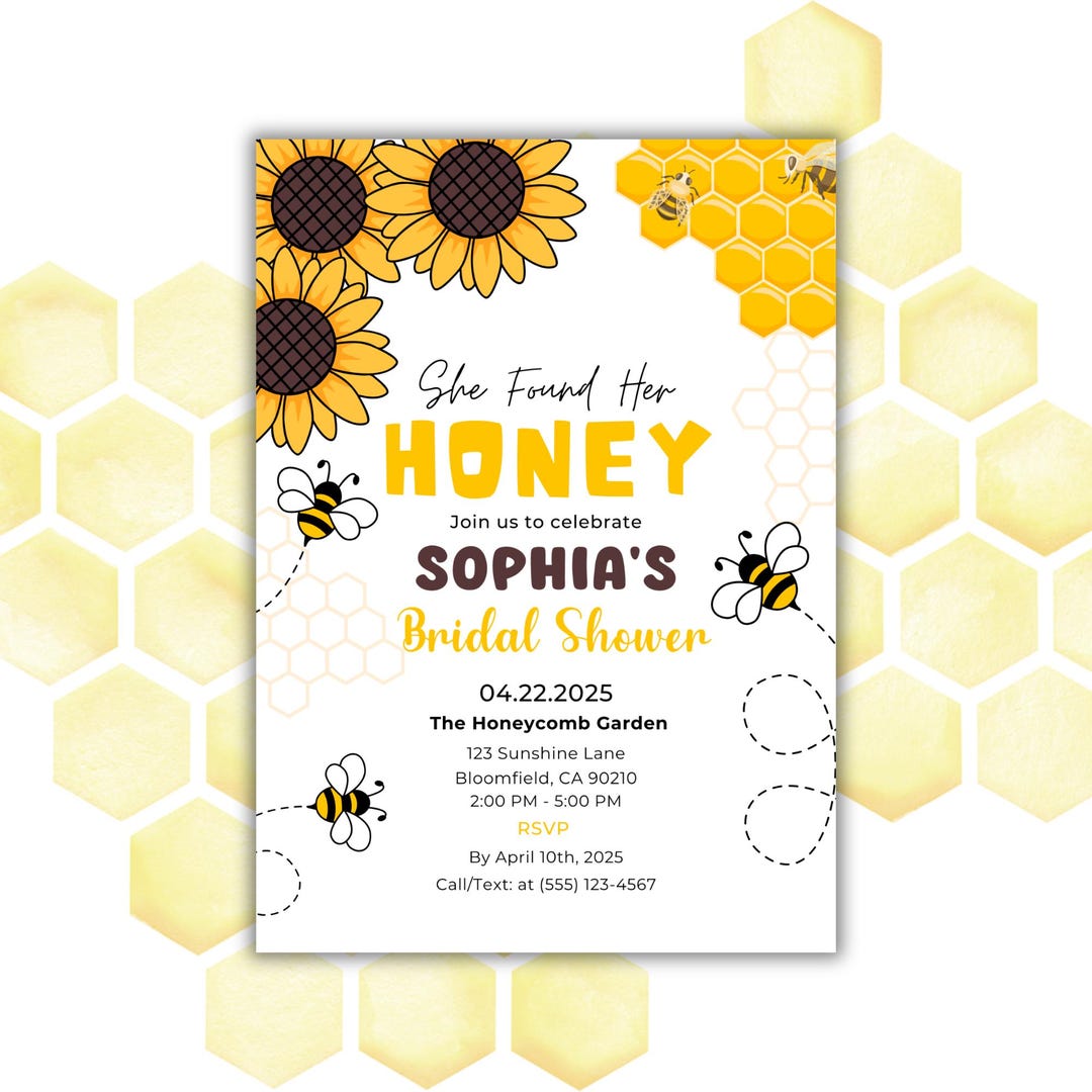 Bee Bridal Shower Invitation, Honey Bee Invitation, Editable Sunflower ...