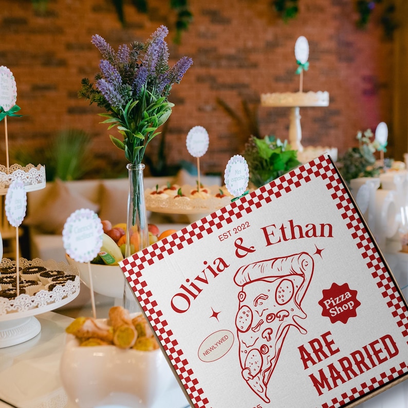 Wedding Pizza Box Template | Customizable Pizza Box Design | Rehearsal ...