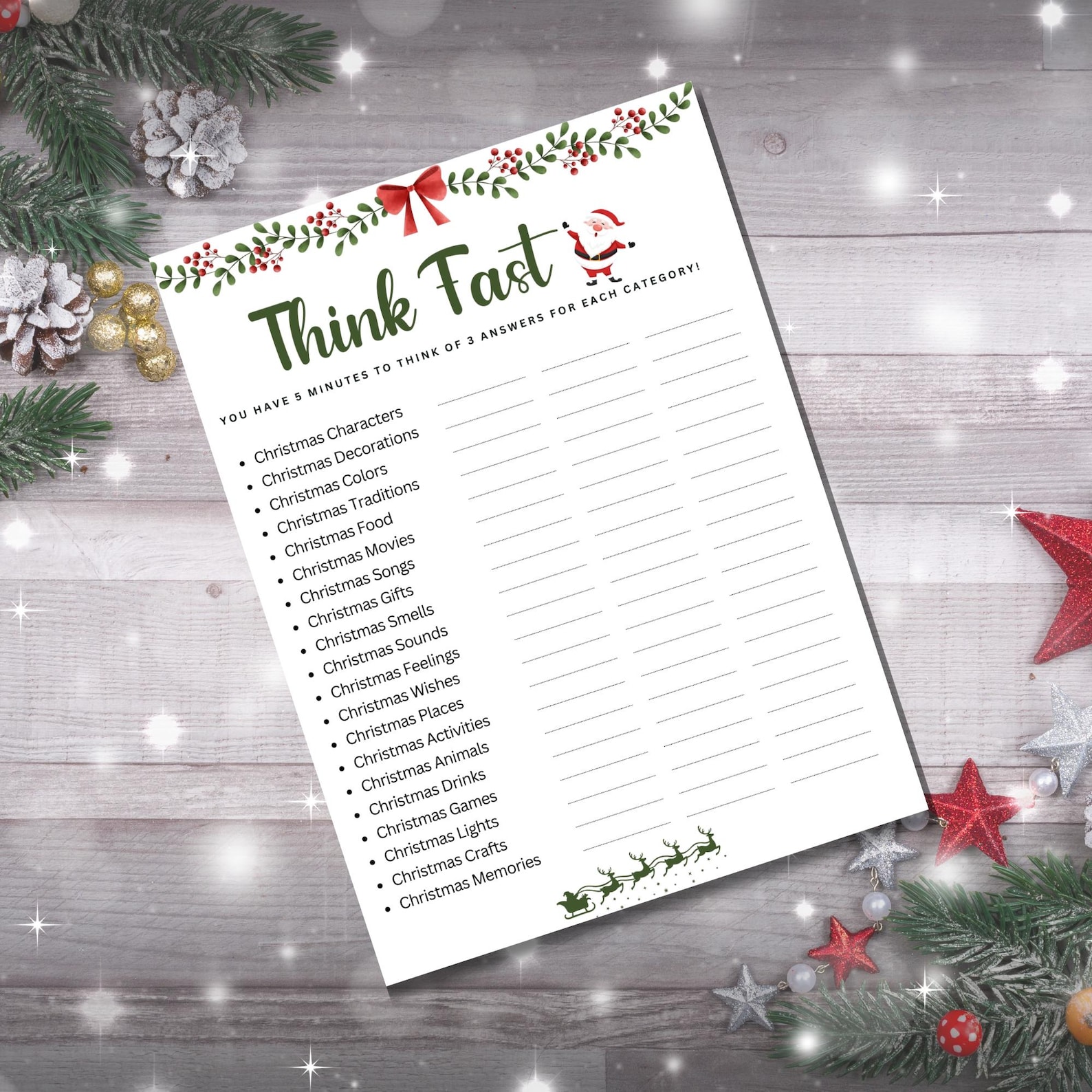 Printable Christmas Think Fast Game, Fun Christmas Game, Christmas ...