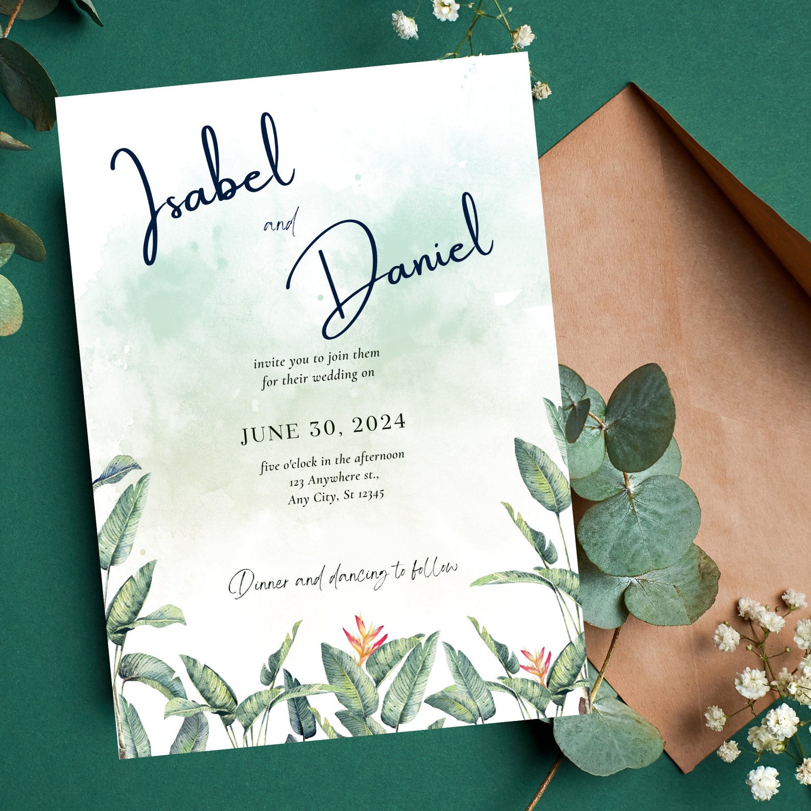 Palm Tree Wedding Invitation, Tropical Wedding Shower Invitation ...