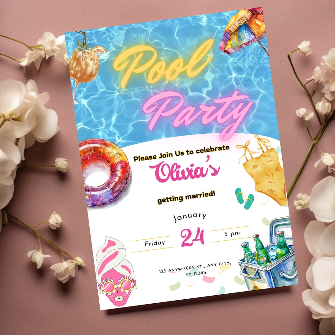 Summer Pool Party Bridal Shower Invitation, Bachelorette Weekend Invite ...