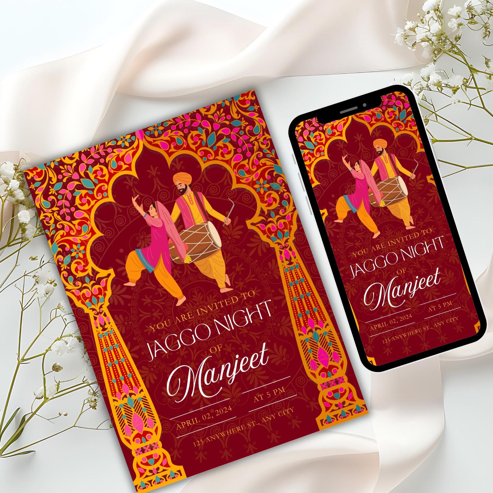Jaggo Nights Indian Wedding Invitation Template, Punjabi Invitations ...