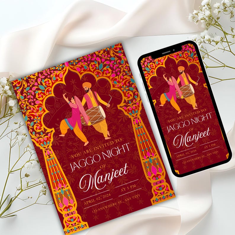 Jaggo Nights Indian Wedding Invitation Template, Punjabi Invitations ...