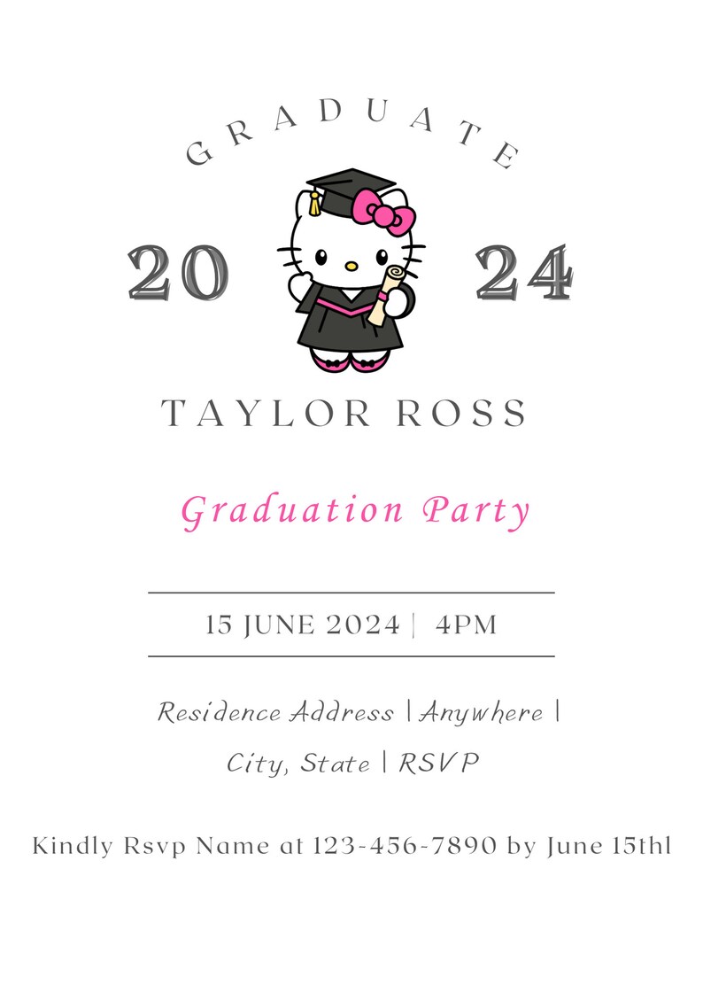 Printable Graduation Invitation Templates, Cute Cat Graduation Invites ...
