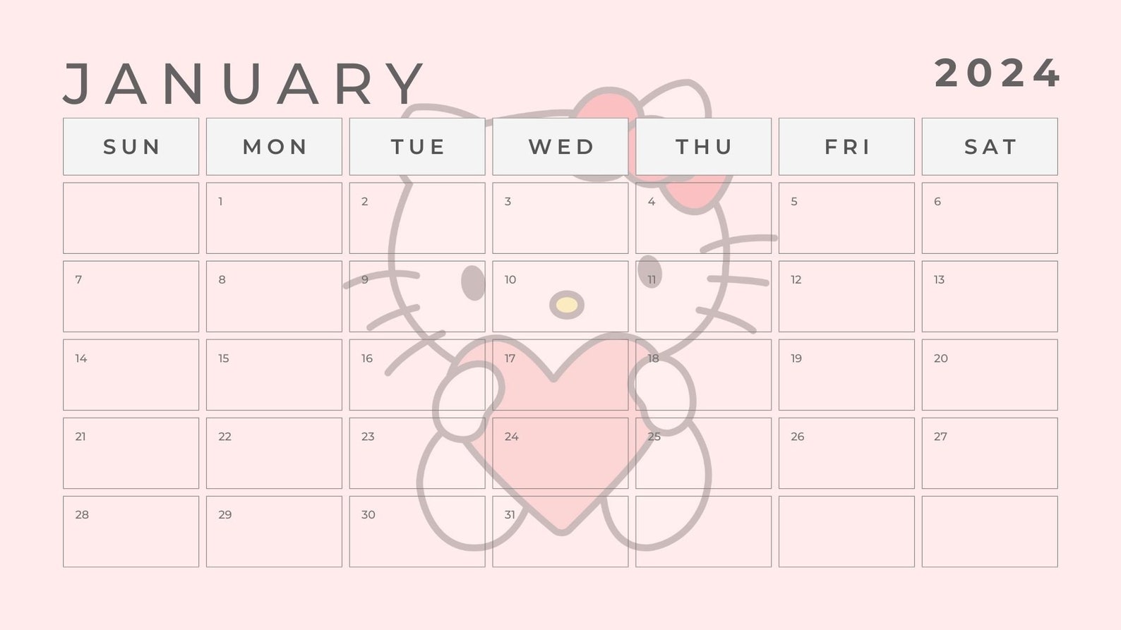 Kawaii Kitty 2024 Calendar Printable Wall Calendar Printable Monthly ...