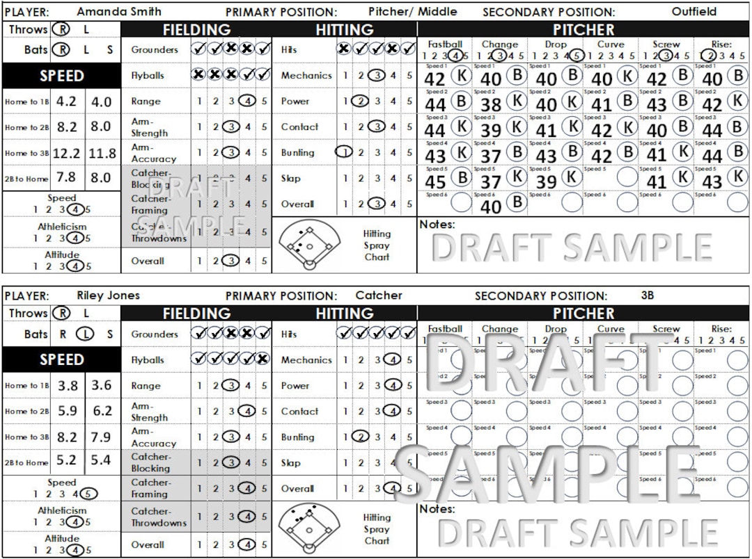 Softball Player Evaluation Sheet - Etsy