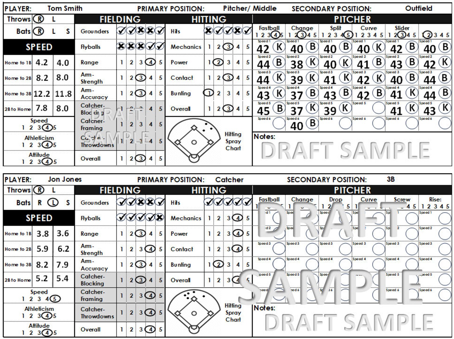Baseball Player Evaluation Sheet - Etsy