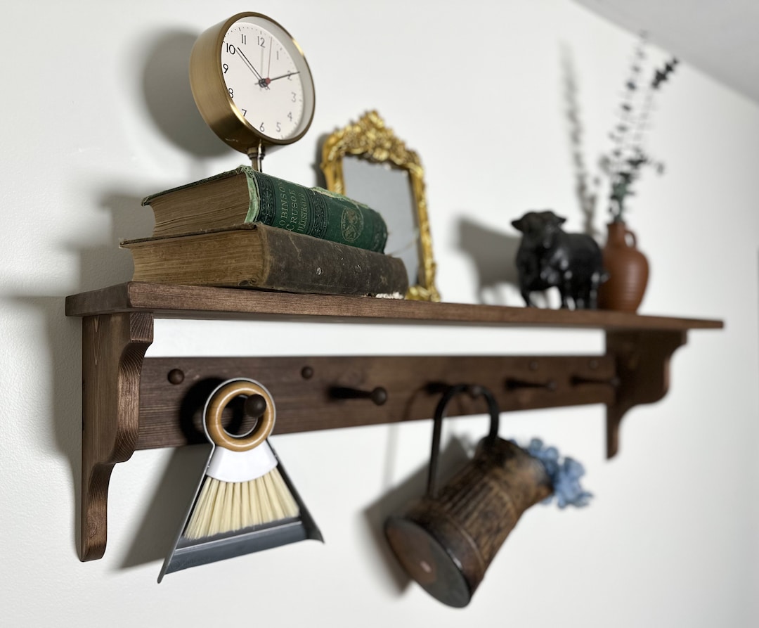 Wall Shelf With Pegs, Entryway Shelf With Hooks, Shaker Peg Coat Rack ...