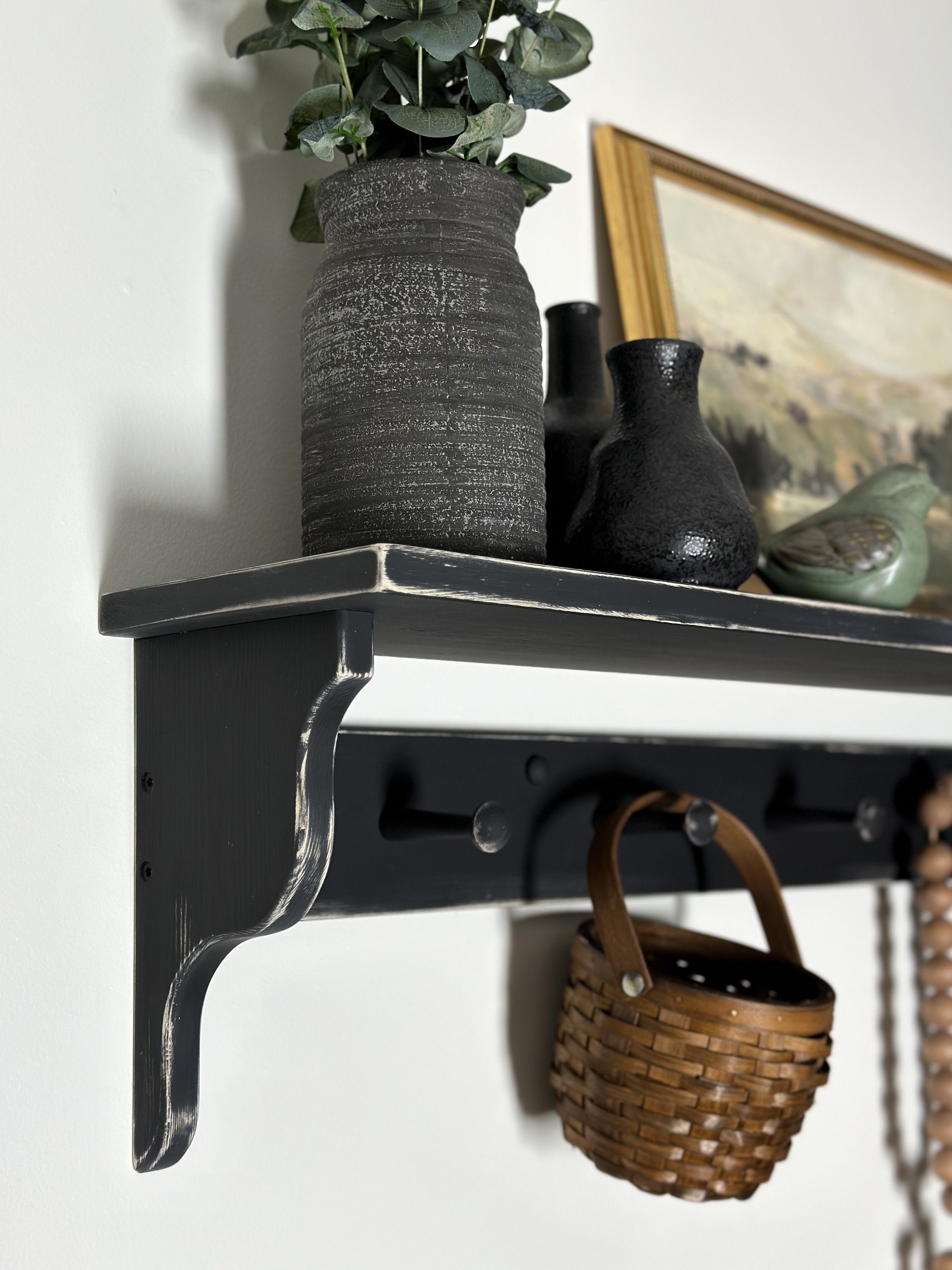 Distressed Shaker Peg Shelf With Pegs and Corbels, Shaker Peg Shelf ...