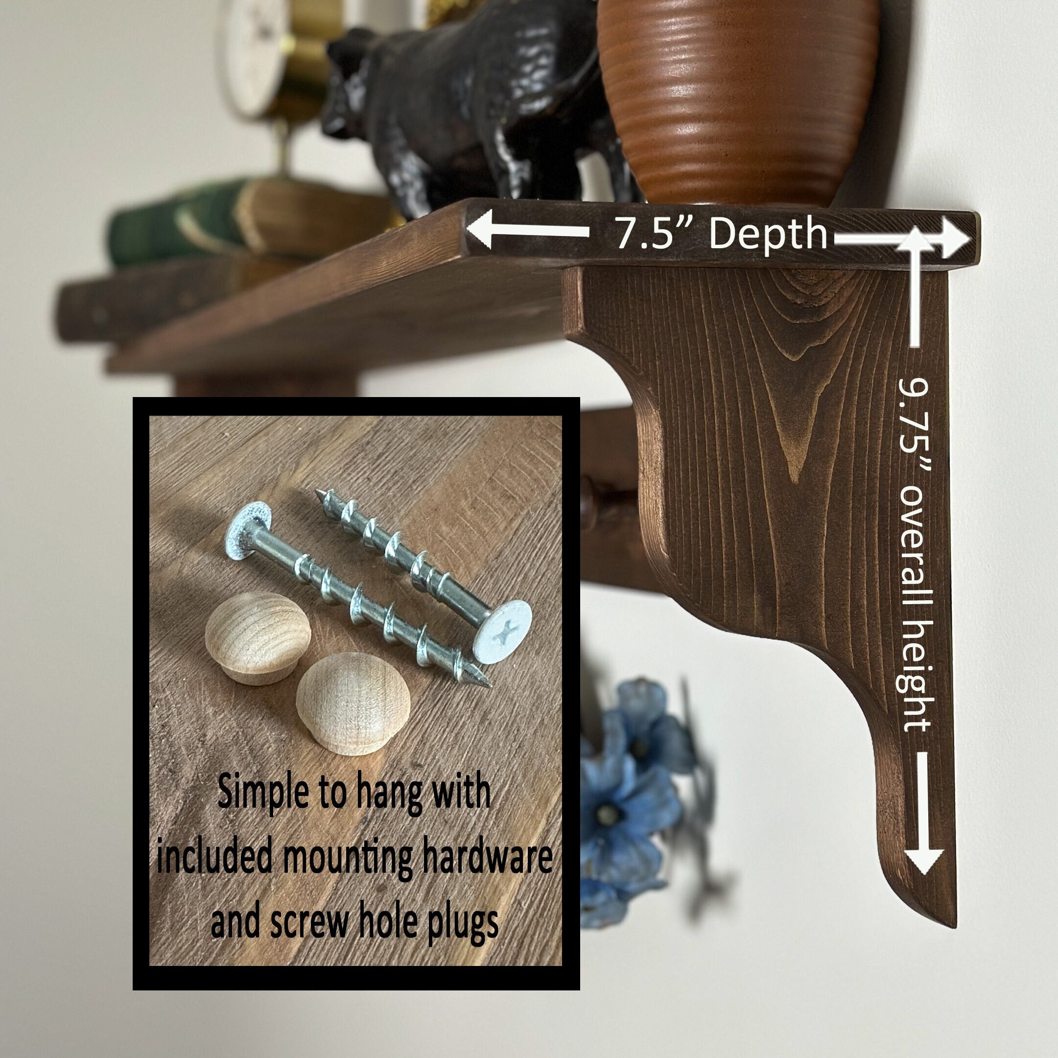 Easy to Hang Shaker Peg Shelf, Wood Display Shelf, Wall Hung Coat Rack ...