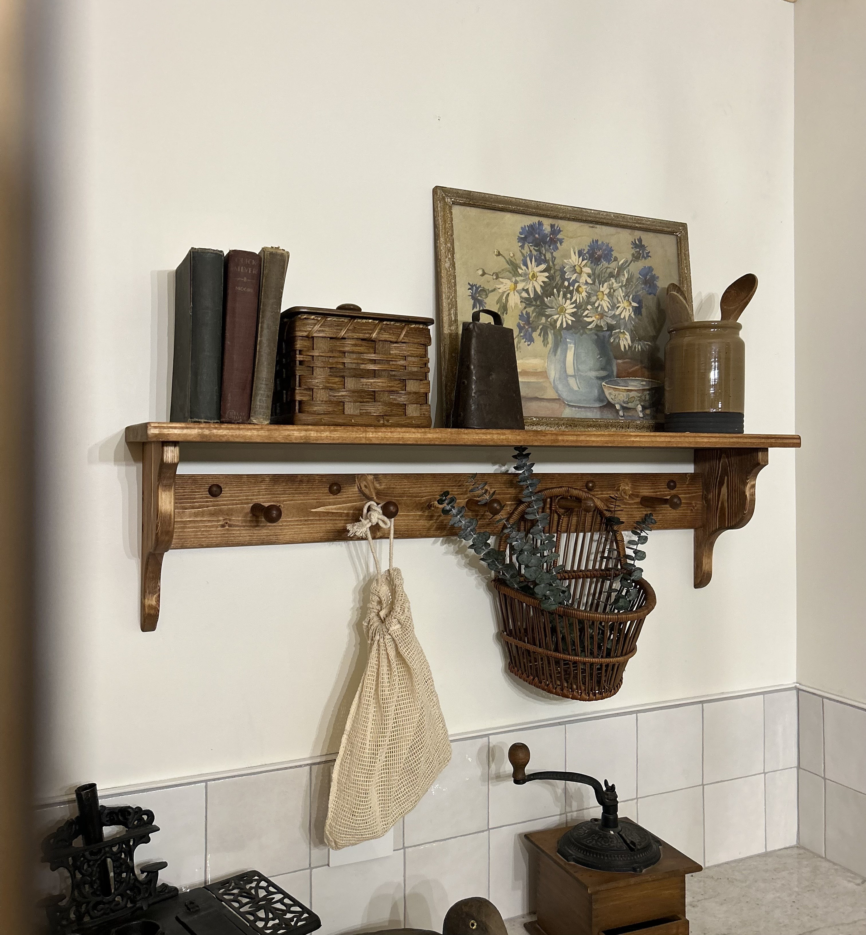 Easy to Hang Shaker Peg Shelf, Wood Display Shelf, Wall Hung Coat Rack ...