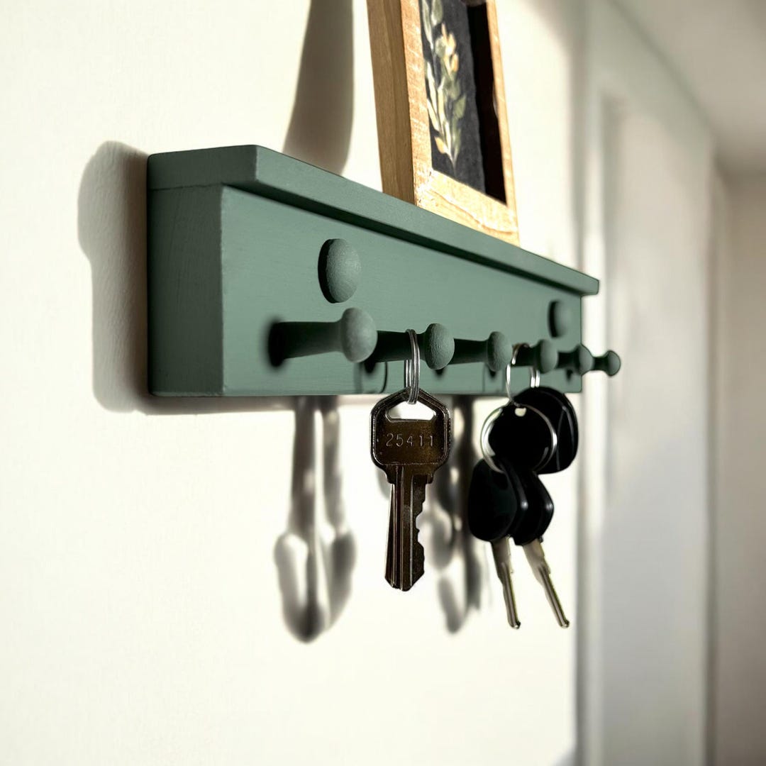 Wooden Key Rack, Shaker Style Key Rack, Wood Pegs, Wall Mounted Rack ...