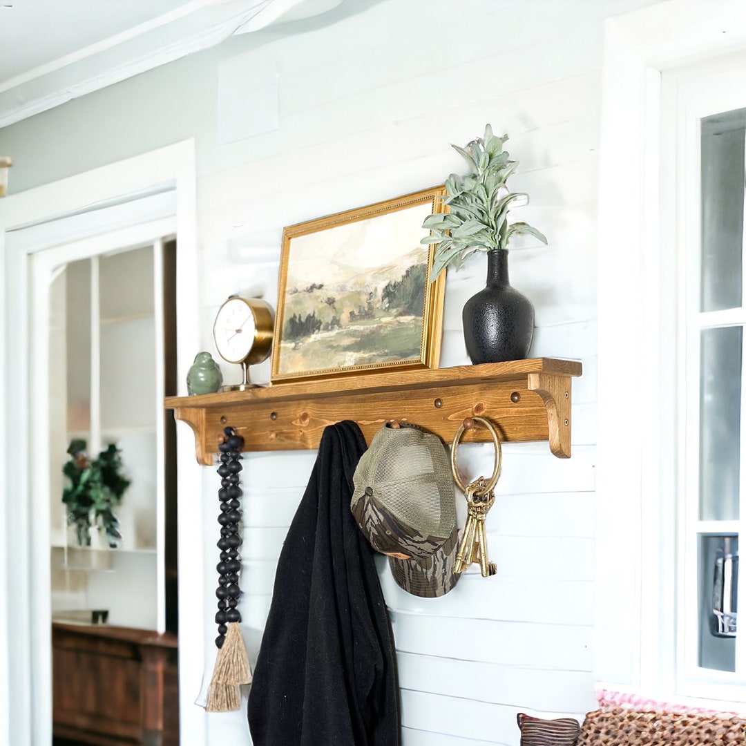 Farmhouse Decor Shelf | Shaker Peg Shelf | Coat Rack With Shelf | Wood ...