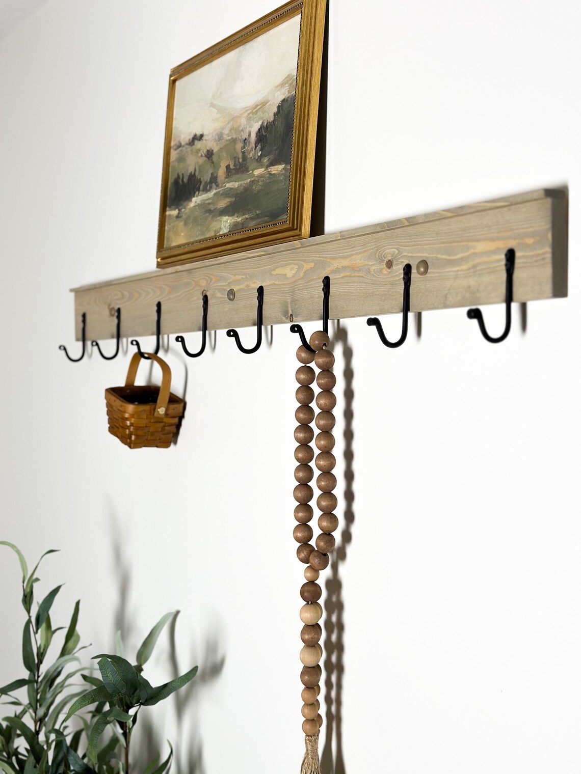 Rail With Hand Forged Steel Hooks, Wall Mounted Coat Rack With Metal ...
