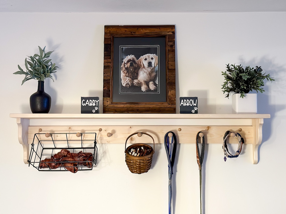 Peg Shelf for Wall Pet Accessory Organization Shelf With Hooks for Dog ...