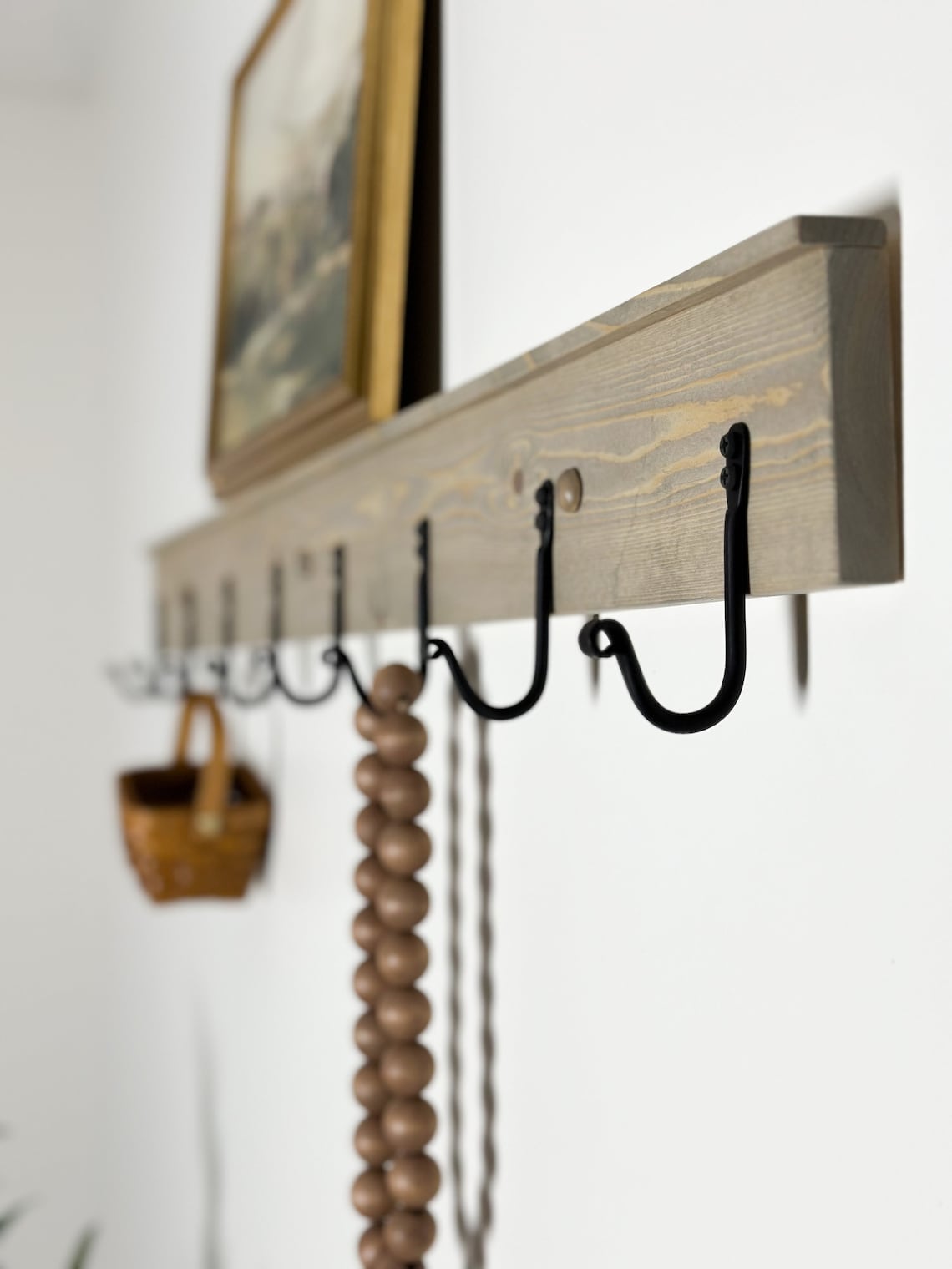 Rail With Hand Forged Steel Hooks, Wall Mounted Coat Rack With Metal ...