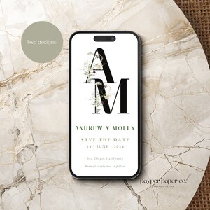 Monogram Save the Date Template, Photo Save the Date, Minimalist Wedding Invitation, Digital ...