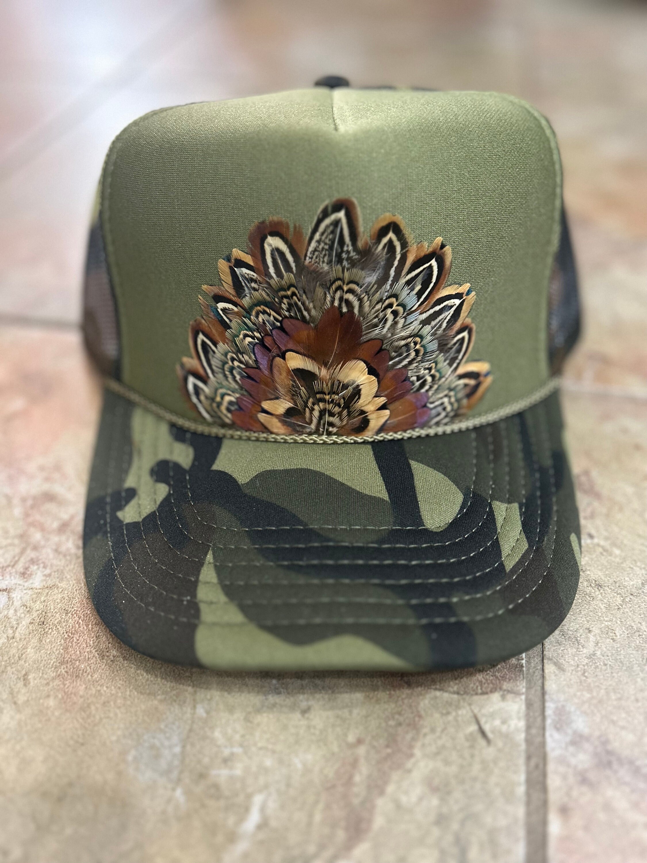 Dark Camo Green Feathered Trucker, Feather Trucker Hat, Cowgirl Hat ...