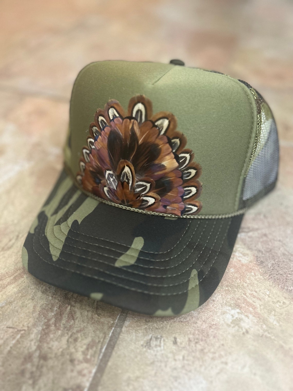 Dark Camo Green Feathered Trucker, Feather Trucker Hat, Cowgirl Hat ...