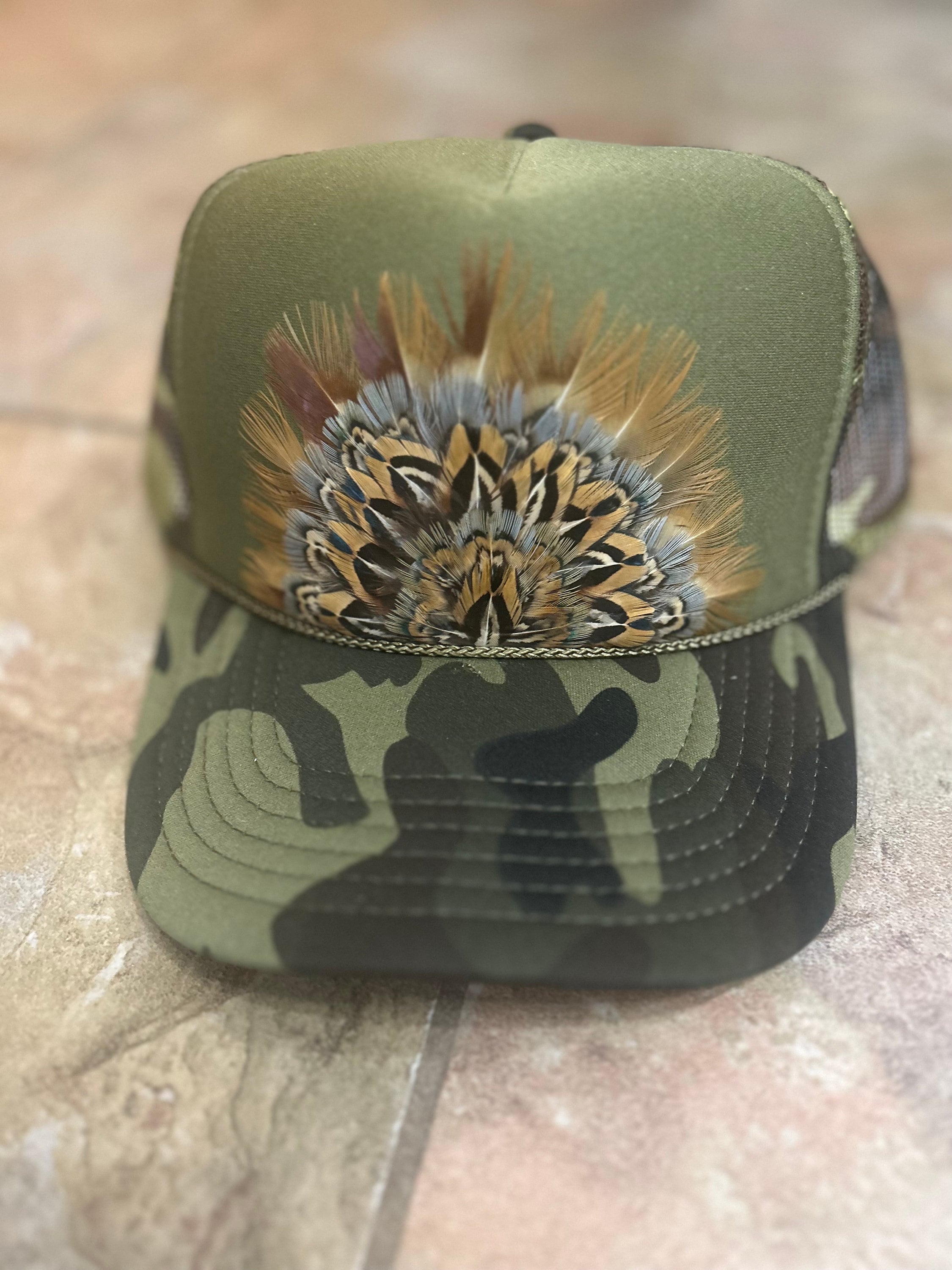 Dark Camo Green Feathered Trucker, Feather Trucker Hat, Cowgirl Hat ...
