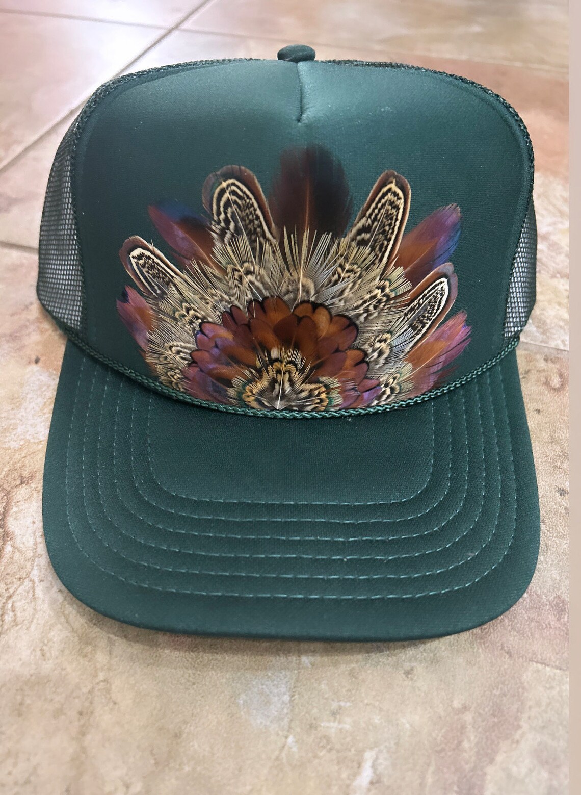 Forest Green Feathered Trucker, Feather Trucker Hat, Cowgirl Hat ...