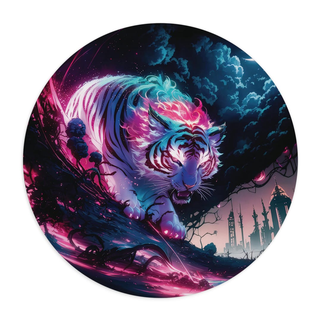 Celestial Tiger Round Mouse Pad, Paranormal Tiger Mouse Pad, Circular ...