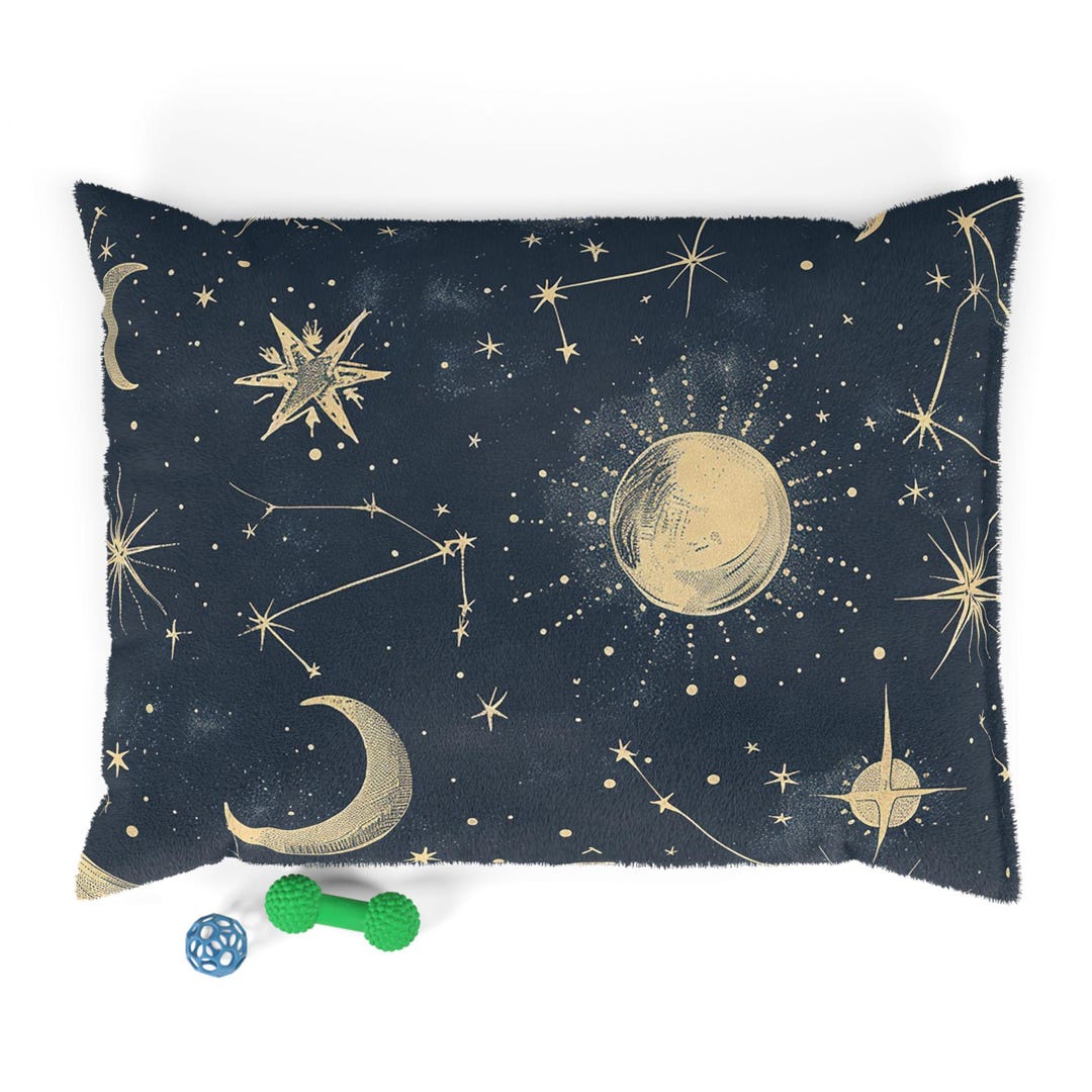 DOG BED With Dark Blue Moon and Stars and Constellation Dog Mat, Galaxy ...