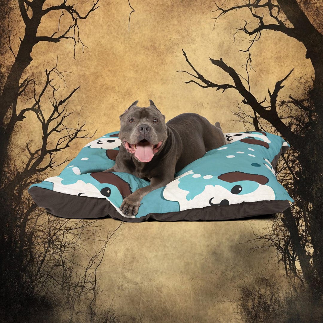 PUPPIES PATTERN Dog Bed, Cute Blue Dog Bed With Puppies, Nice New Dog ...