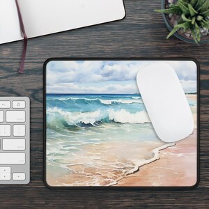 Beach Watercolor Basic Mouse Pad (V5), Sea Surf Beach Scene Mouse Pad ...