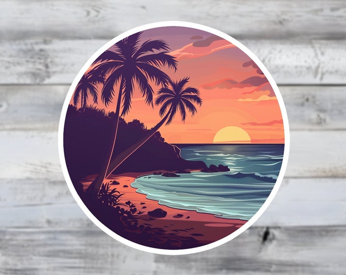 Beach Sunset Sticker Decal, Window Bumper Vehicle Waterproof Vinyl ...