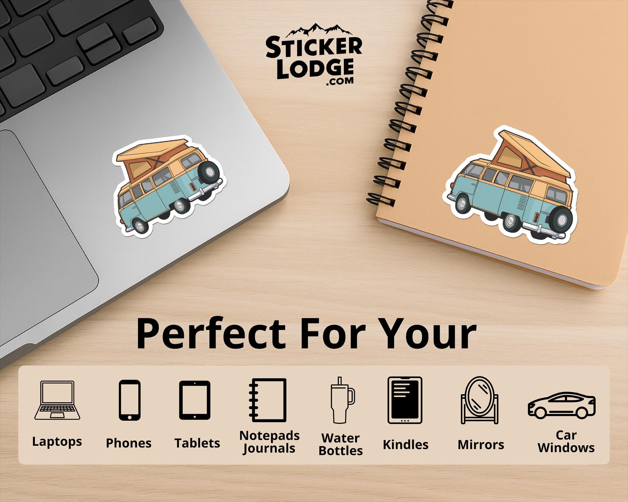 Vintage Van Life Campervan Vinyl Sticker - Retro Beach Adventure Decal ...