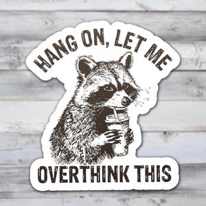 Hang On, Let Me Overthink This Vinyl Sticker - Funny Raccoon Meme Decal ...