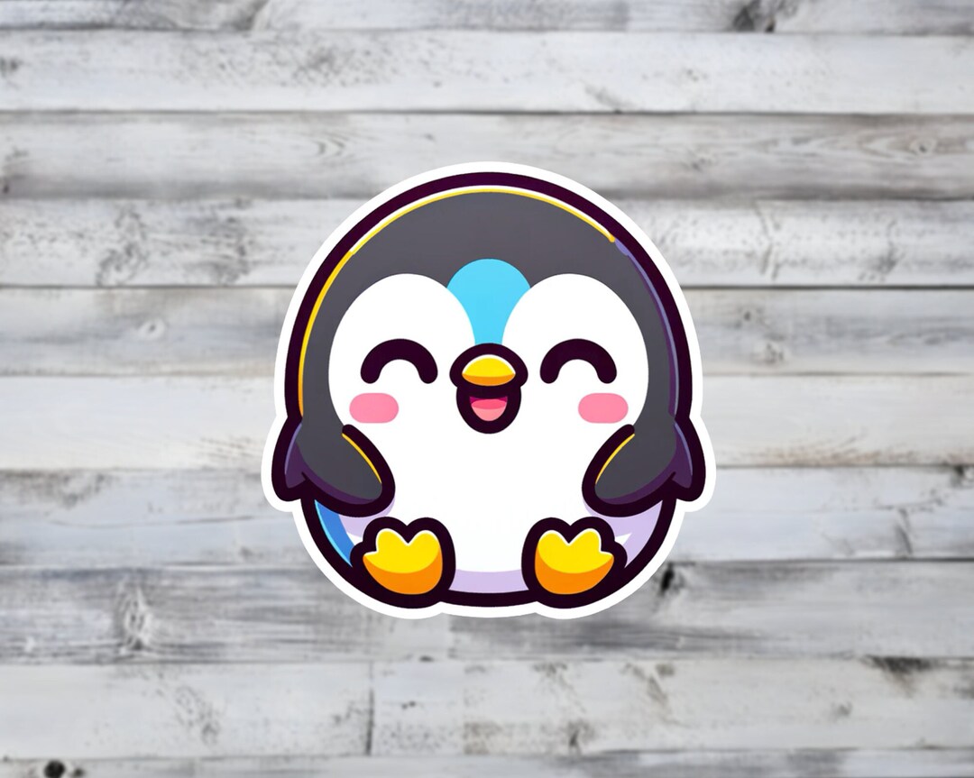 Cheerful Kawaii Penguin Vinyl Sticker - Cute Happy Sticker Perfect Gift ...