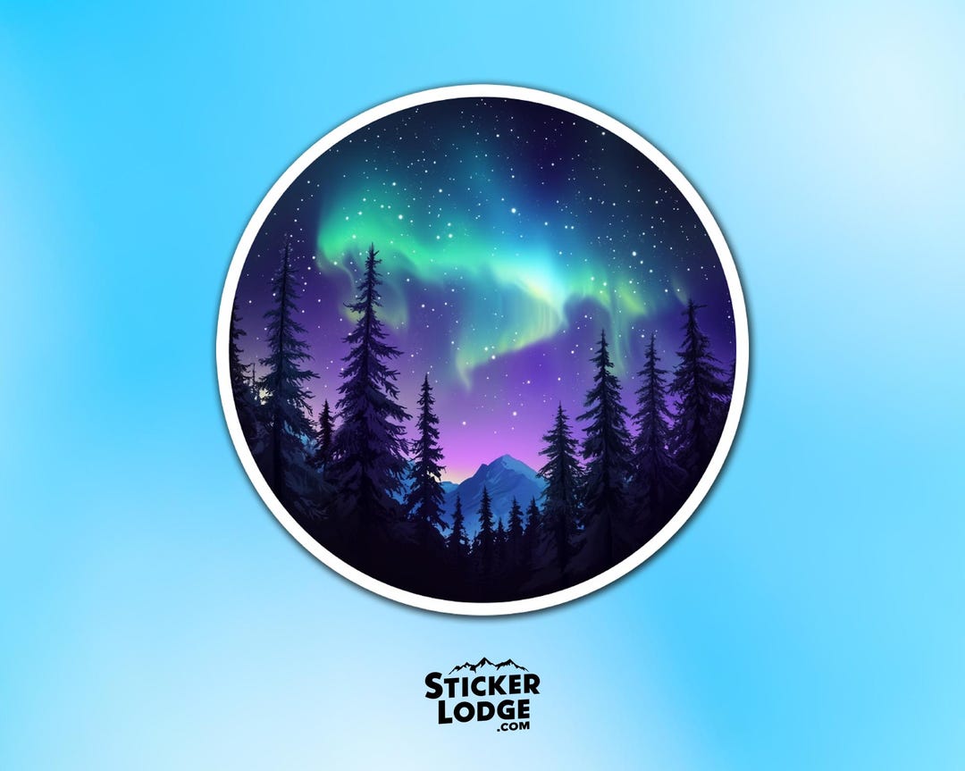 Northern Lights Forest Vinyl Sticker - Aurora Borealis Decal - Etsy