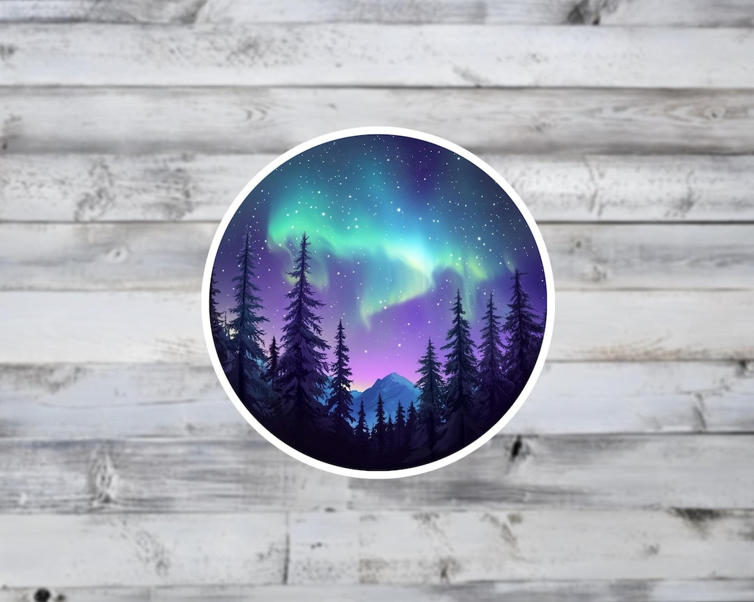 Northern Lights Forest Vinyl Sticker - Aurora Borealis Decal - Etsy