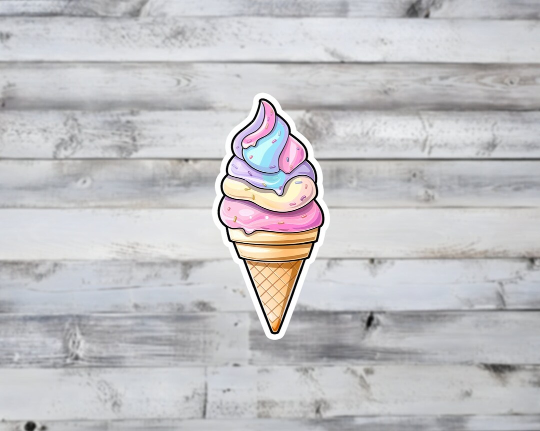 Unicorn Swirl Ice Cream Vinyl Sticker - Colorful Ice Cream Cone Decal ...