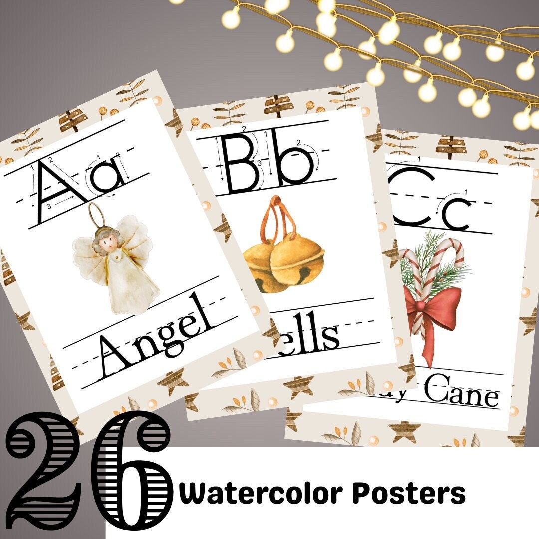 Watercolor Christmas Alphabet Posters - Etsy