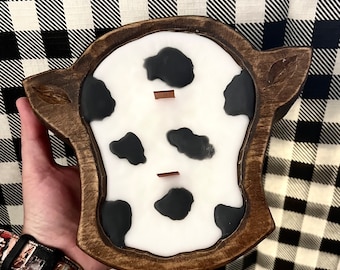 Cow Print Dough Bowl Candle, Farmhouse Decor, Rustic Decor, Farm Decor ...