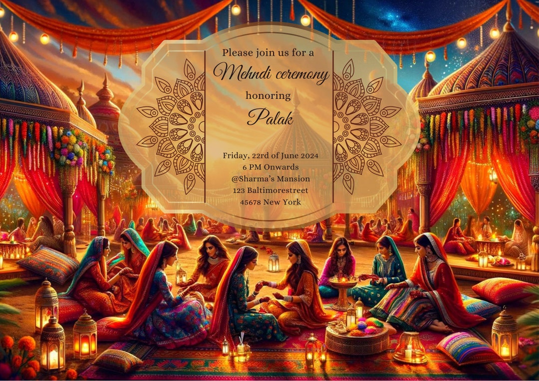 Mehndi Invite Template, Mehndi Invitation Card, Mehendi Invitation ...