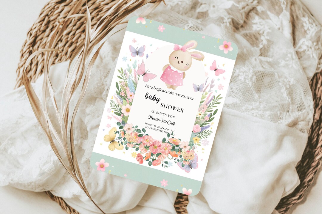 Bunny Baby Shower Girl Invitation, Baby Shower Einladung, Baby Shower ...
