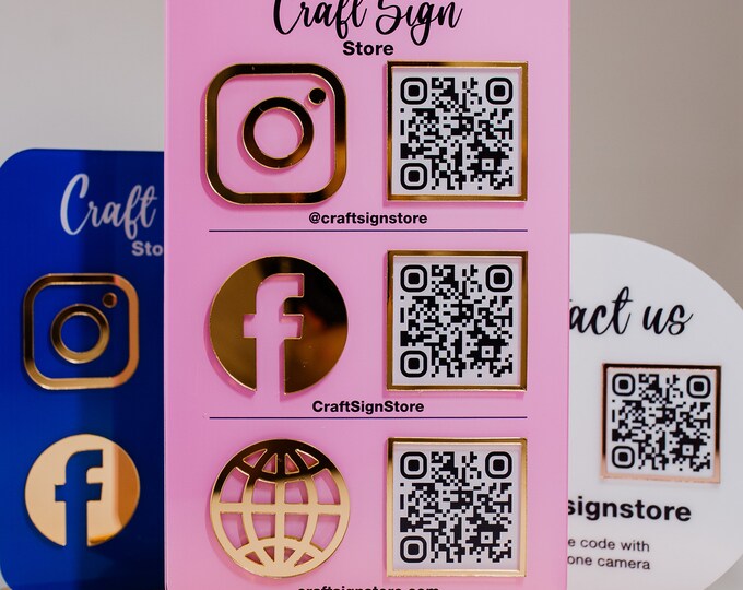 Triple Icon and QR Code Instagram Business Social Media Sign Salon Sign ...