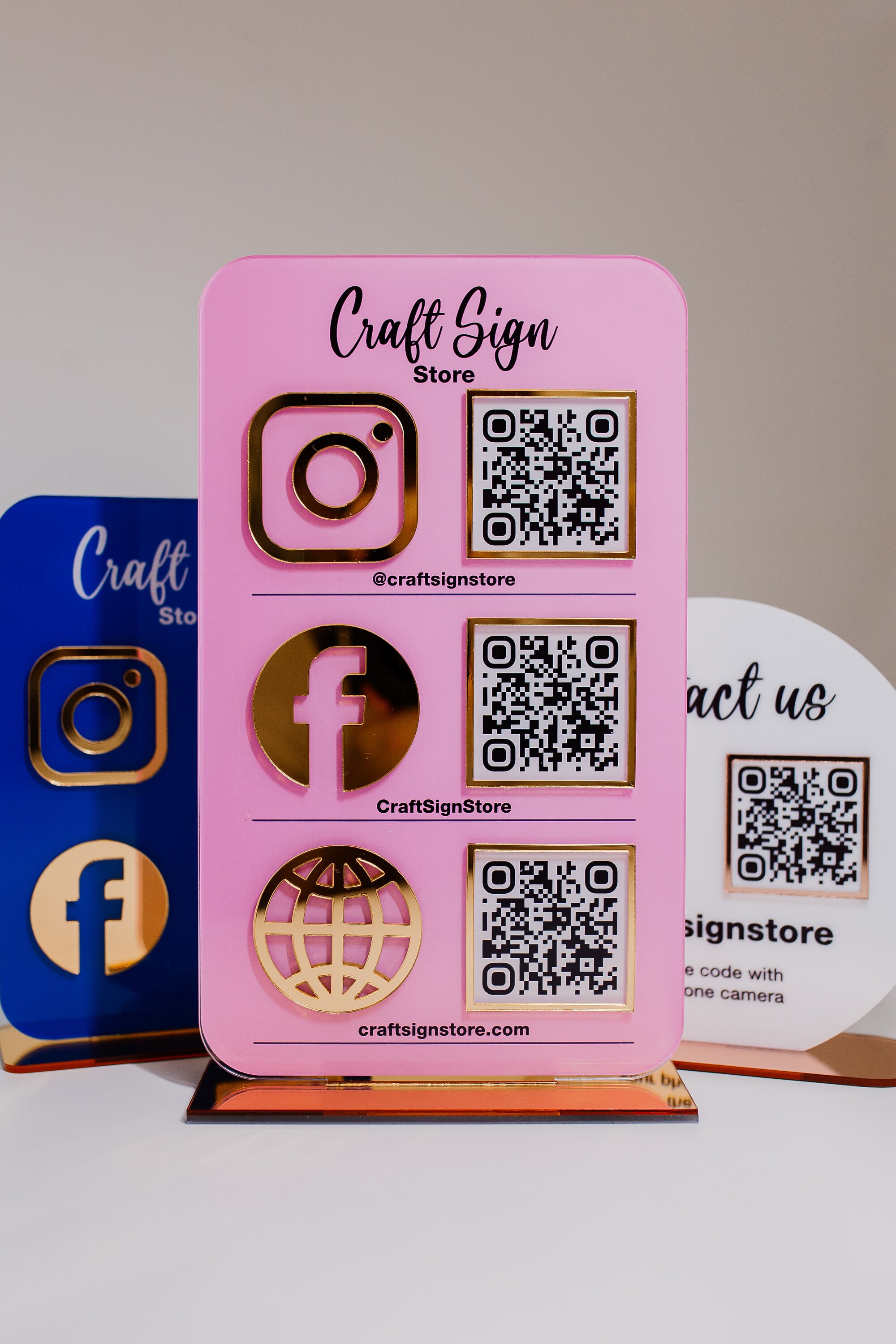 Triple Icon and QR Code Instagram Business Social Media Sign Salon Sign ...