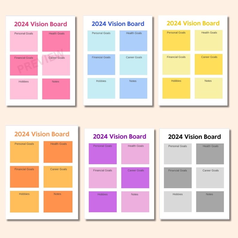 2024 Vision Board Printables, Vision Board Digital, Goal Planner ...